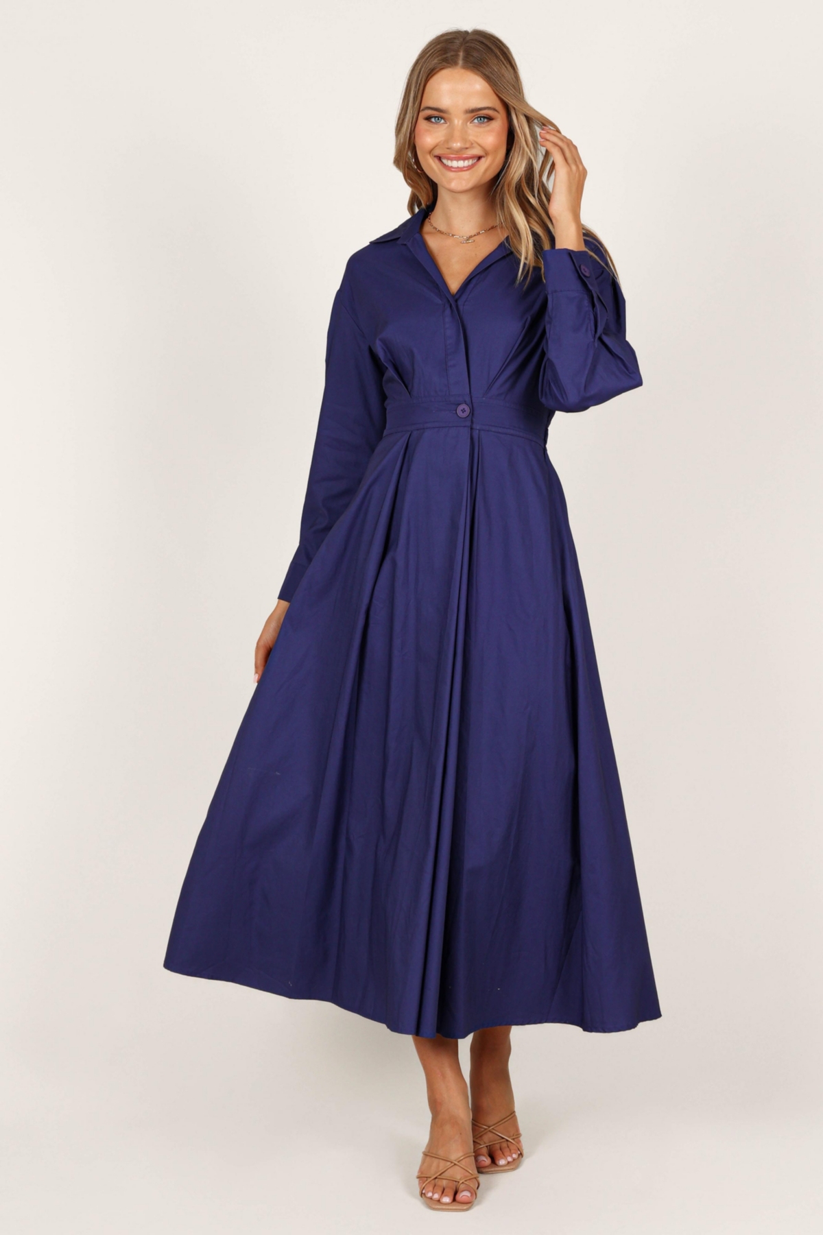 Petal And Pup Womens Violet Long Sleeve Midi Dress In Royal Blue | ModeSens