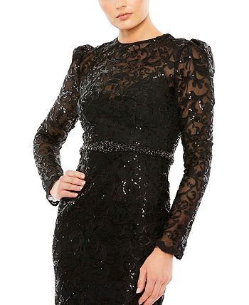 Mac Duggal Women's Embellished High Neck Long Sleeve Gown - Macy's