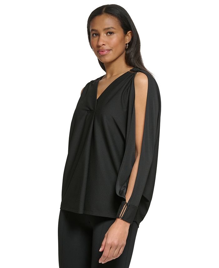 DKNY Women's Matte Jersey Slit-Sleeve V-Neck Top - Macy's