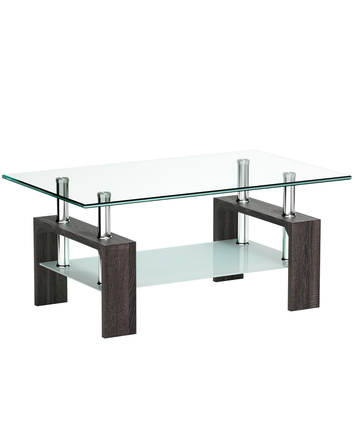 Click here for Rectangular Tempered Glass Coffee Table w/Shelf Wo... prices