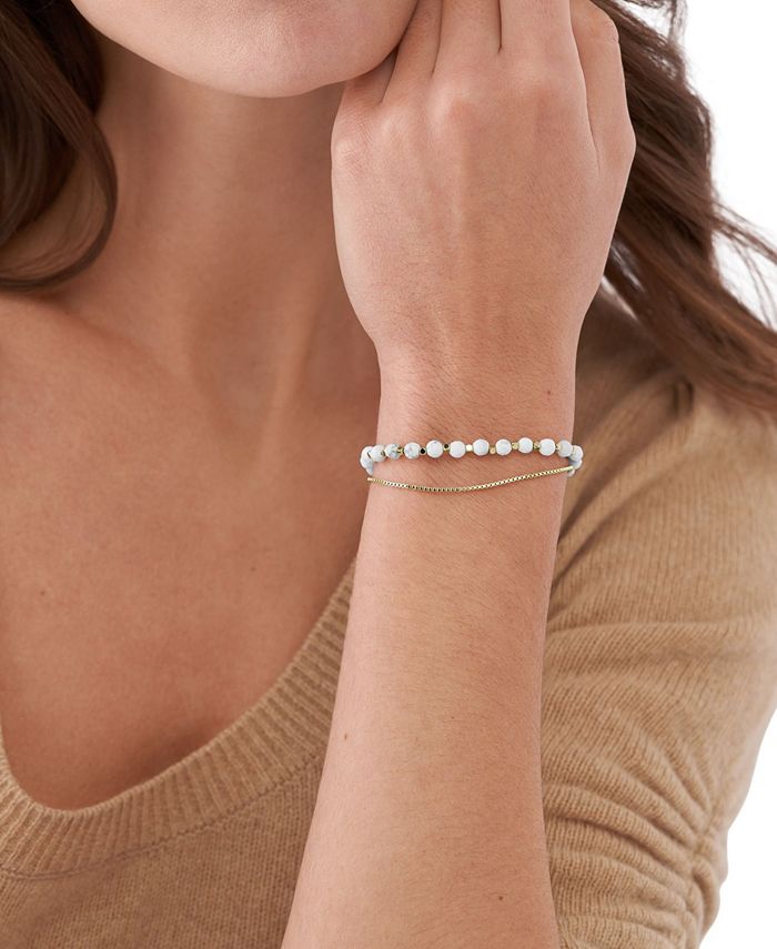 Fossil Howlite All Stacked Up Chain Beaded Bracelet - Macy's