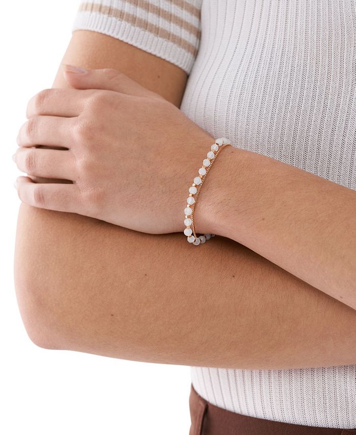 Fossil Rose Quartz All Stacked Up Chain Beaded Bracelet - Macy's