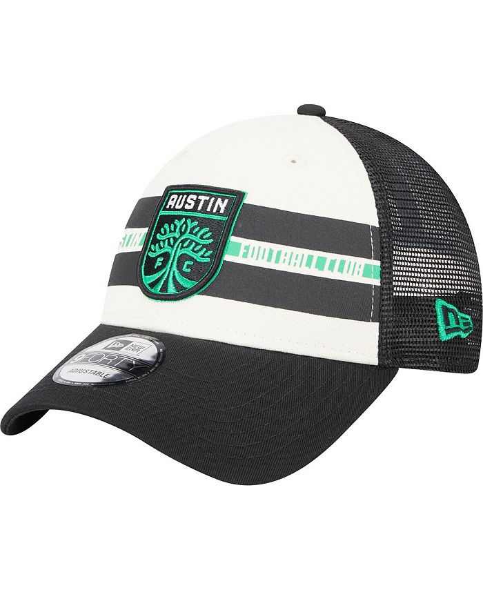 New Era Men's White, Black Austin FC Team Stripes 9FORTY Trucker ...