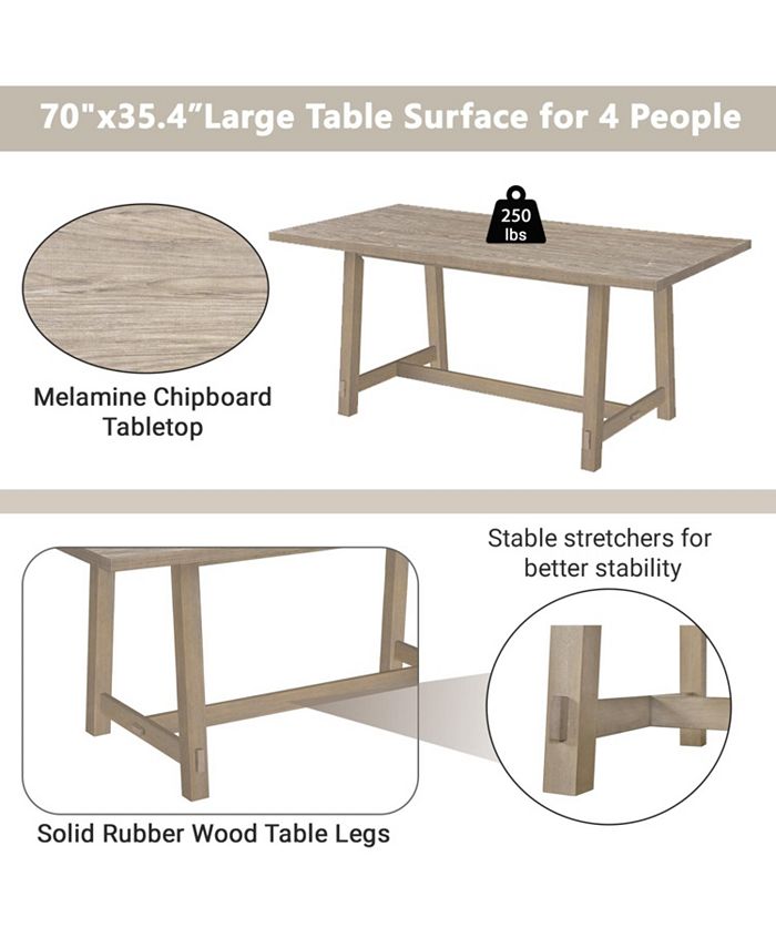 Simplie Fun Rustic 5-Piece Large Wood Dining Table Set with 70 inch ...