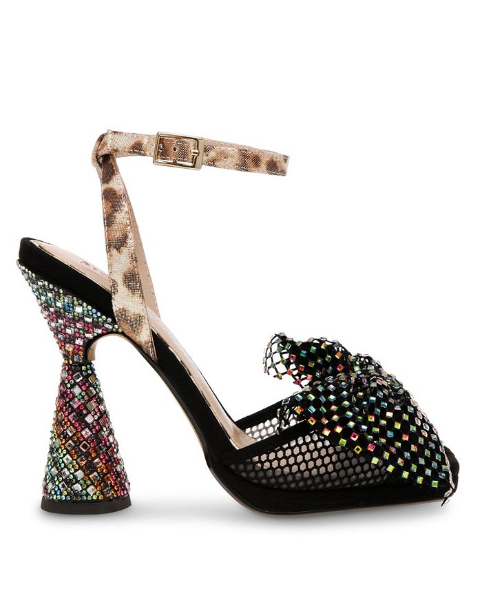 Betsey Johnson Women's Aisha Fishnet Rhinestone Bow Heel - Macy's