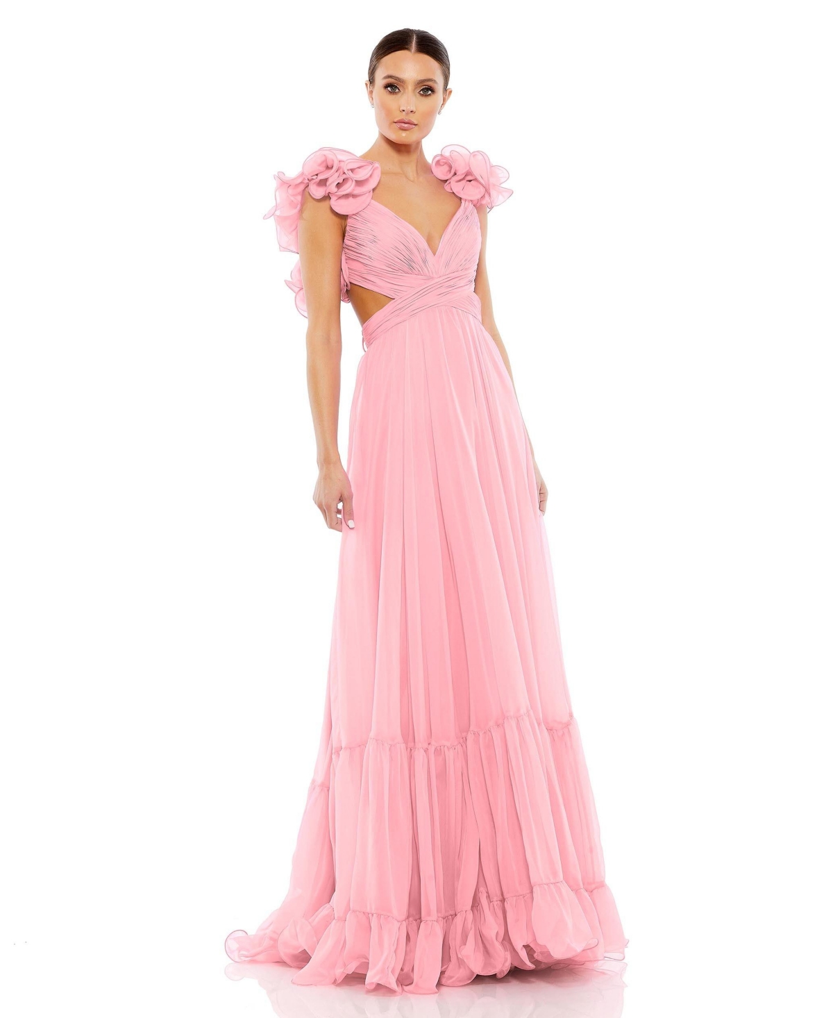 Click here for Mac Duggal Womens Ruffle Tiered Cut-Out Chiffon Go... prices