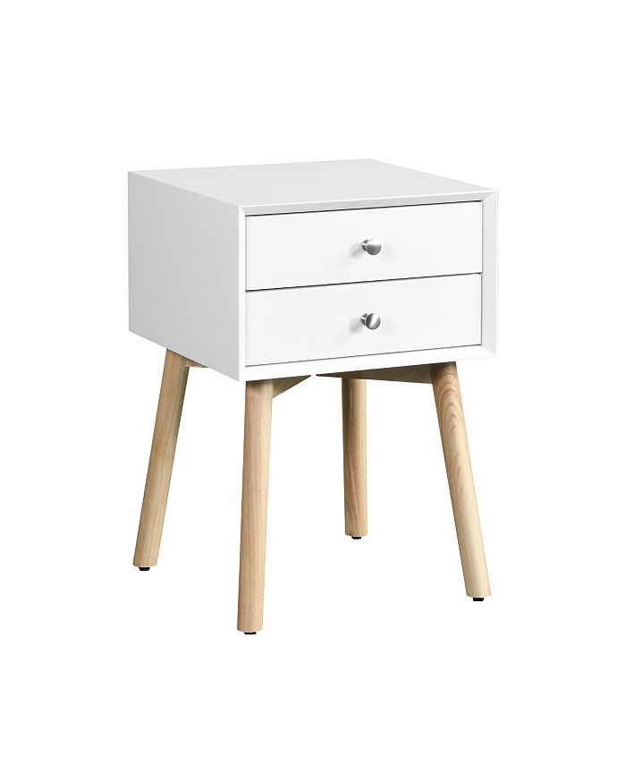 Simplie Fun Side Table, Bedside Table With 2 Drawers And Rubber Wood ...