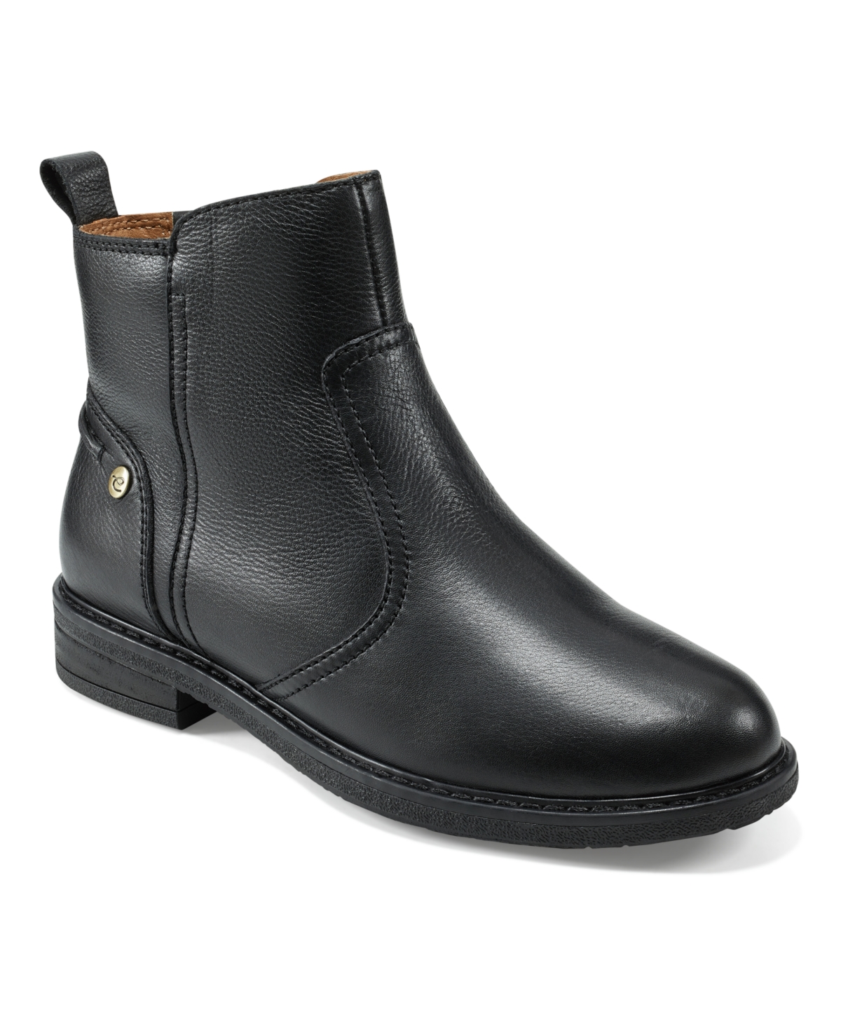 Easy Spirit Womens Eflex Juna Block Heel Casual Booties - Black Leather