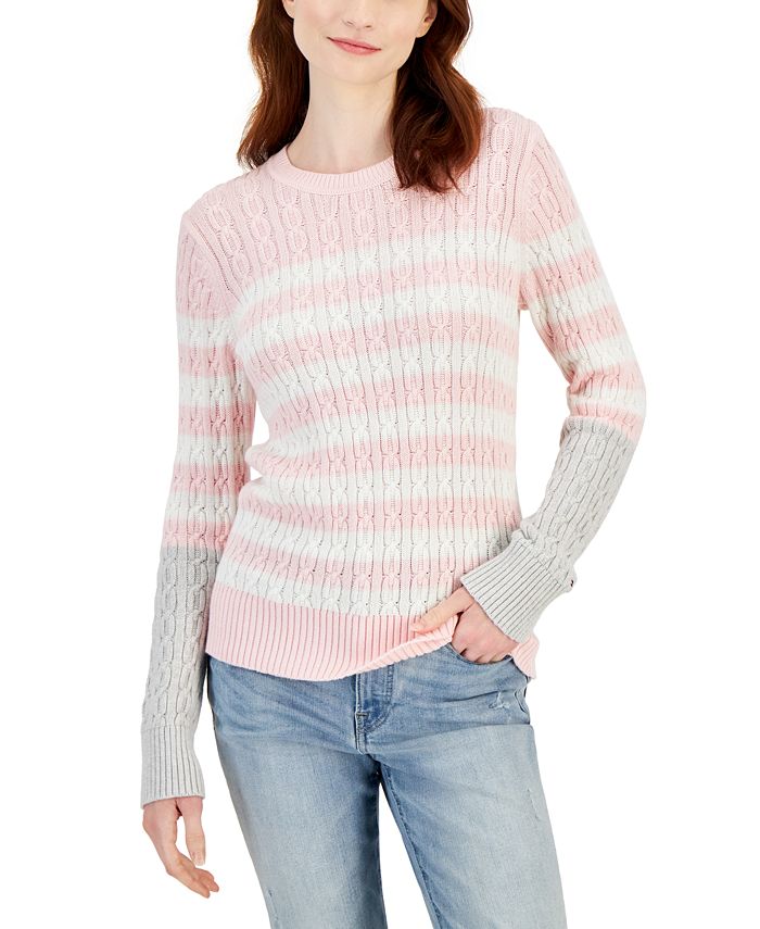 Tommy Hilfiger Women's Cotton Colorblocked Striped Sweater - Macy's