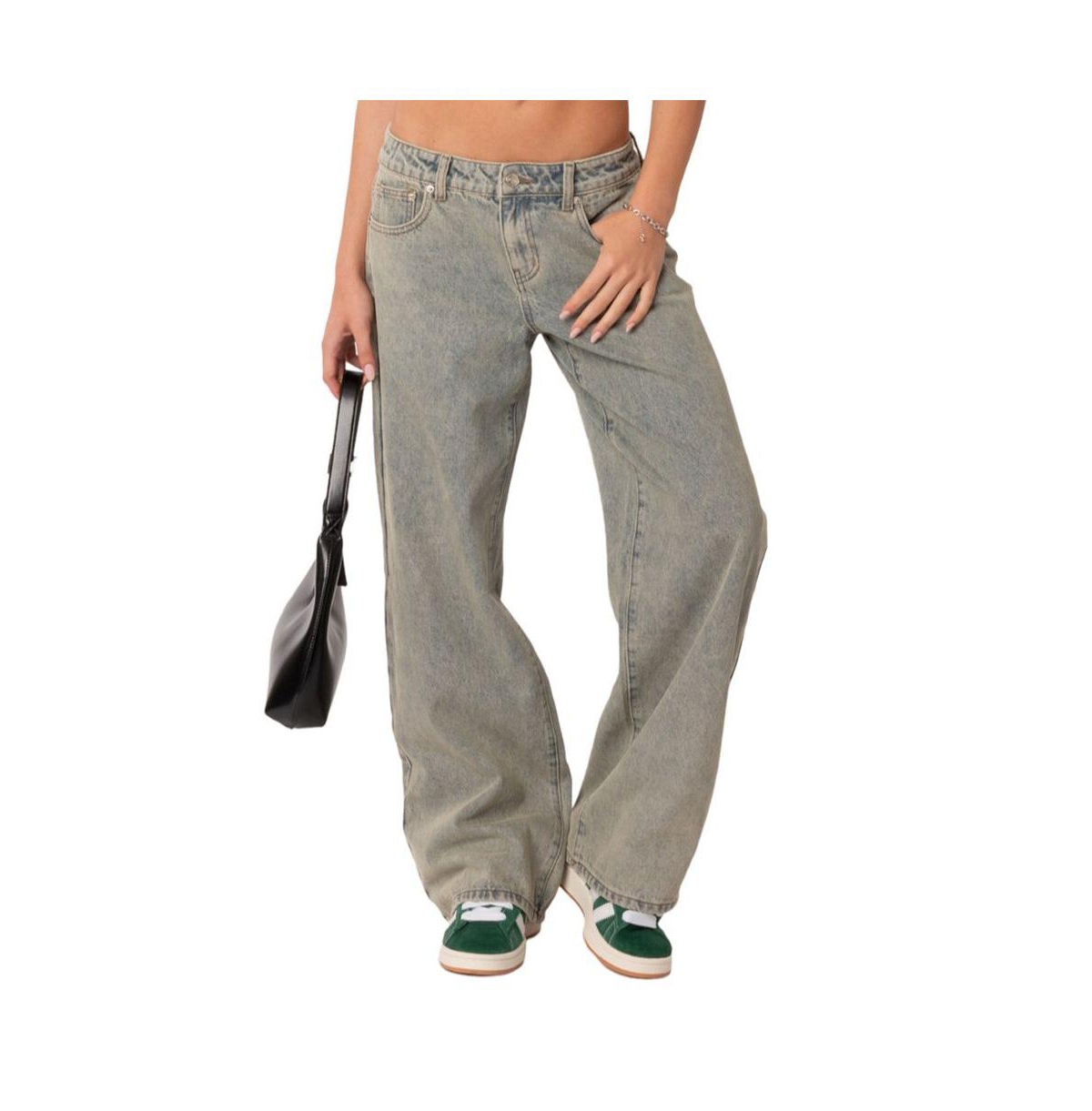 Click here for Edikted Womens Magda Low Rise Acid Wash Jeans - Bl... prices