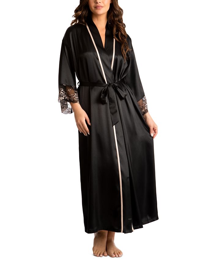 Linea Donatella Women's Kaoru Lace-Trim Satin Robe - Macy's