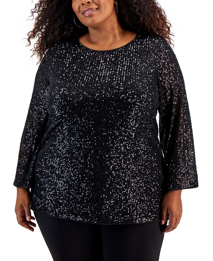 JM Collection Plus Size Sequined Pullover Tunic - Macy's
