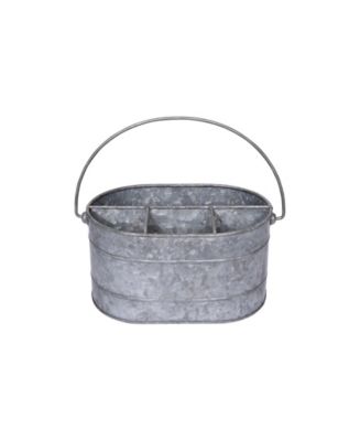Galvanized Metal Storage Caddy with 4 Compartments and Handle, Gray ...