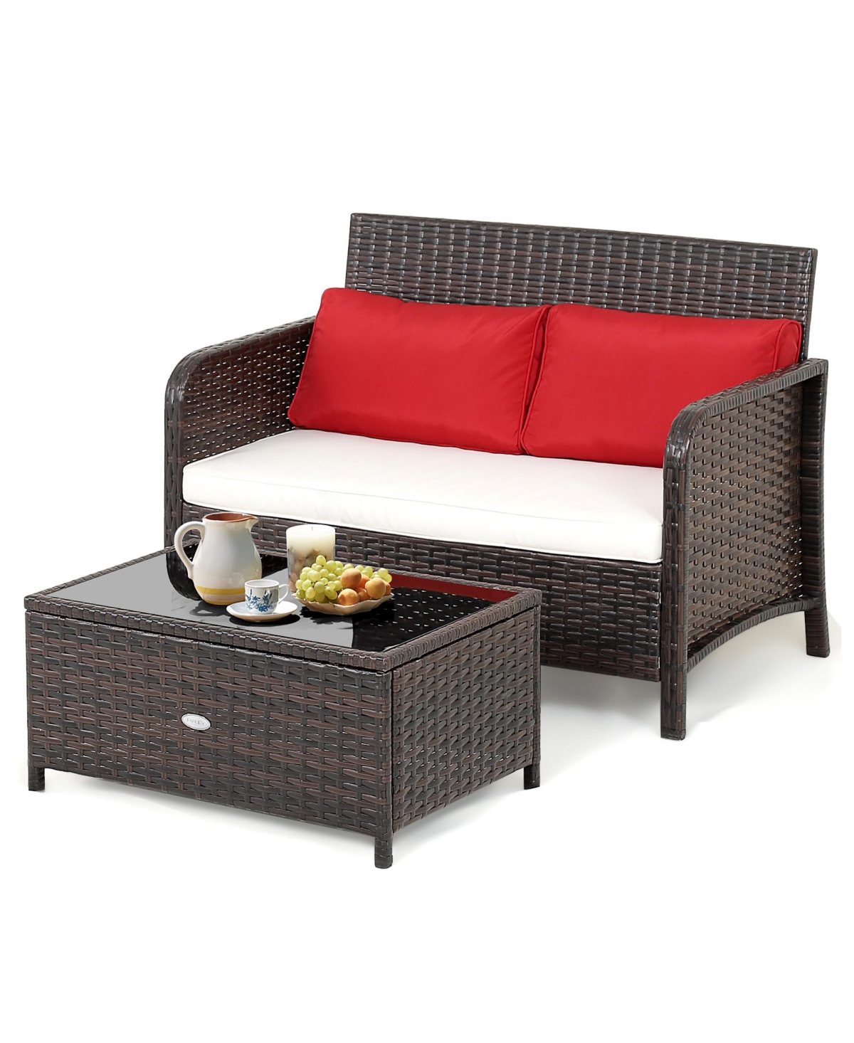 Click here for 2PCS Patio Rattan Wicker Love-seat Coffee Table Se... prices