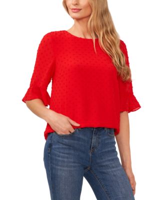 CeCe Women's Ruffle-Cuff-Elbow-Sleeve Crewneck Top - Macy's