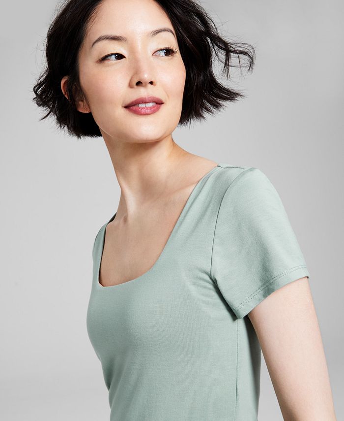 And Now This Womens Square Neck Short Sleeve Double Layered Bodysuit