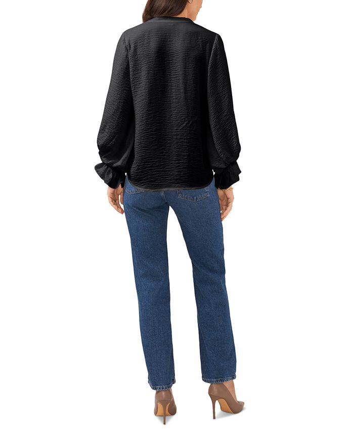 Vince Camuto Women's Solid-Color Split-Neck Ruffled-Cuff Top - Macy's