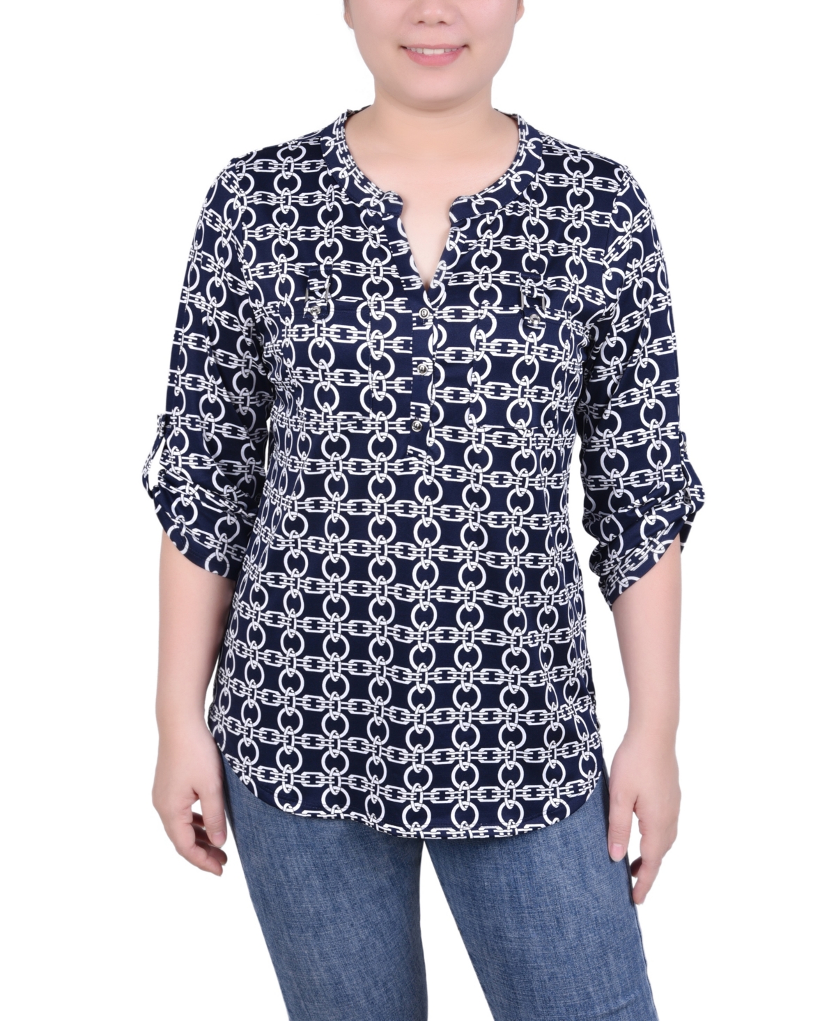 Click here for Ny Collection Womens Long Tab-Sleeve Top with Pock... prices
