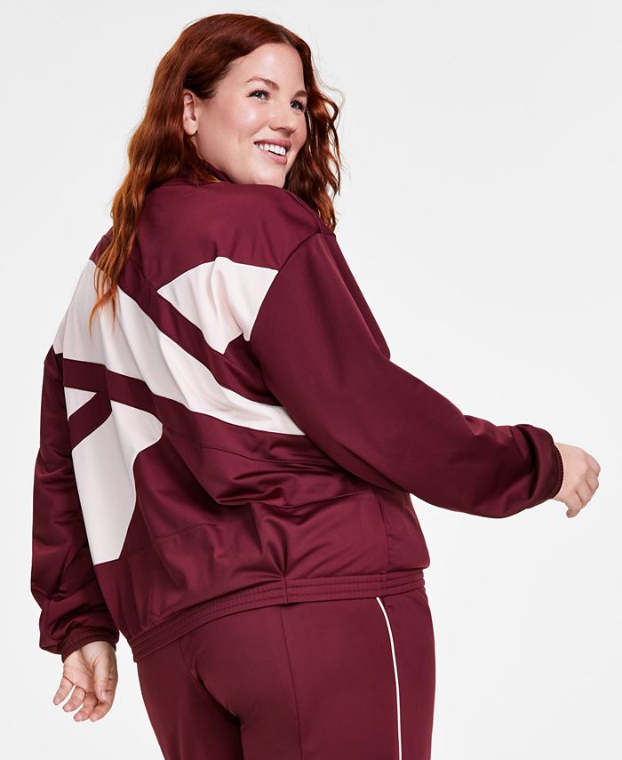 Reebok Plus Size Tricot Zip-Front Long-Sleeve Jacket - Macy's