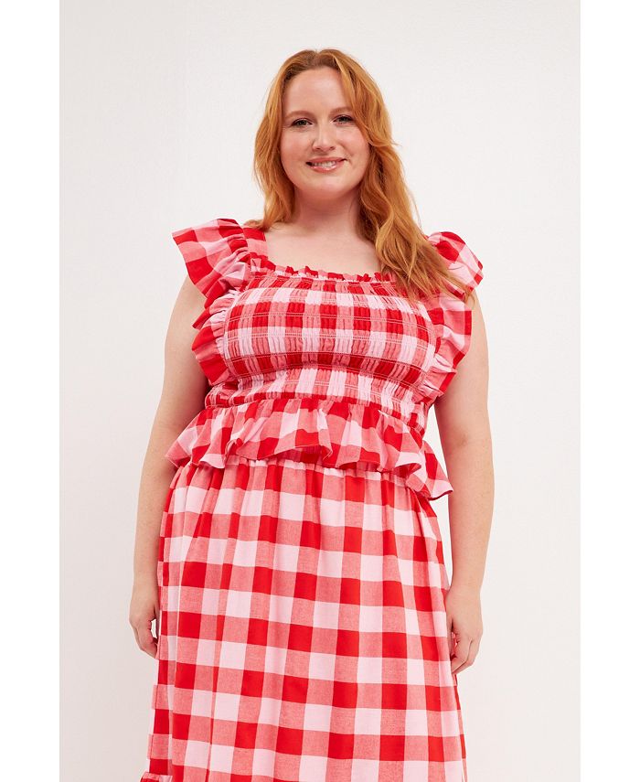 English Factory Plus Size Gingham Smocked Top - Macy's