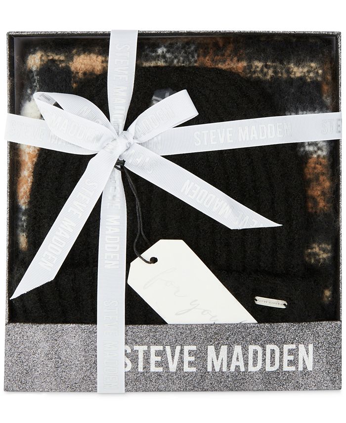 Steve Madden Women's Brushed Plaid Scarf & Beanie Boxed Gift Set - Macy's