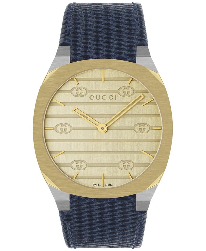 Gucci Women's Swiss 25H Blue Leather Strap Watch 34mm - Macy's