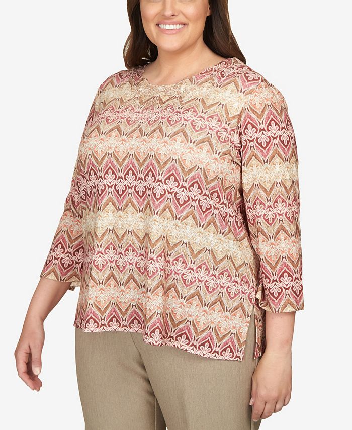 Alfred Dunner Plus Size Mulberry Street Lace Neck Biadere Top - Macy's