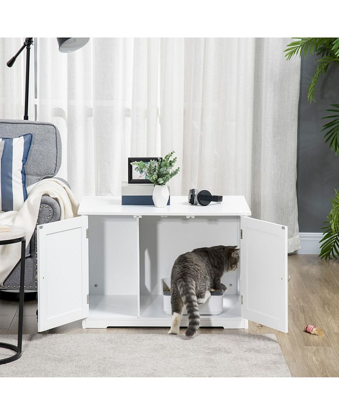 PawHut Modern Cat Litter Box Enclosure with Adjustable Partition for ...