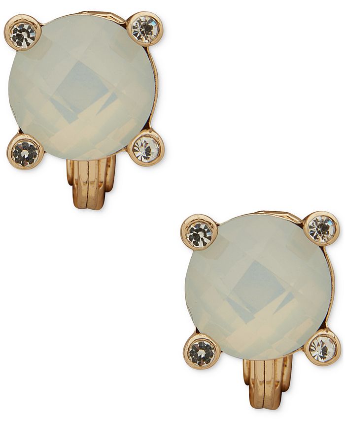 Anne Klein Gold-Tone White Stone Button Clip On Earrings - Macy's