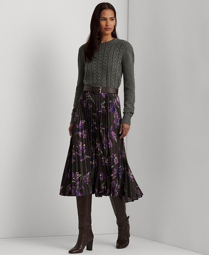 Lauren Ralph Lauren Women's Floral Pleated Satin Charmeuse Skirt - Macy's