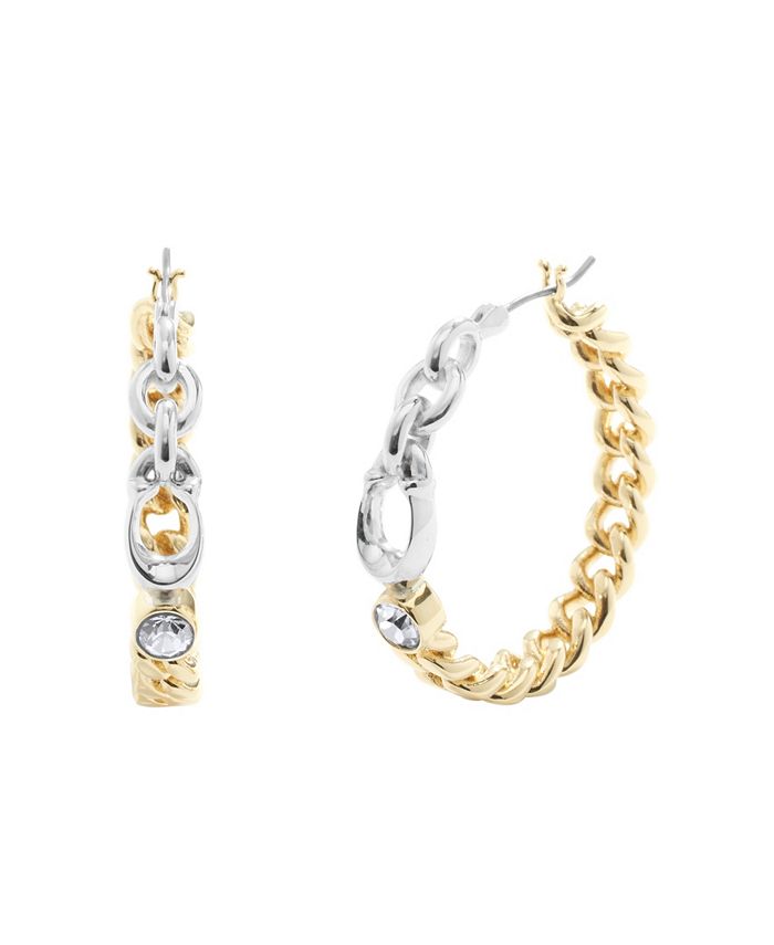 COACH Faux Stone Signature Mixed Sculpted C Chain Hoop Earrings - Macy's