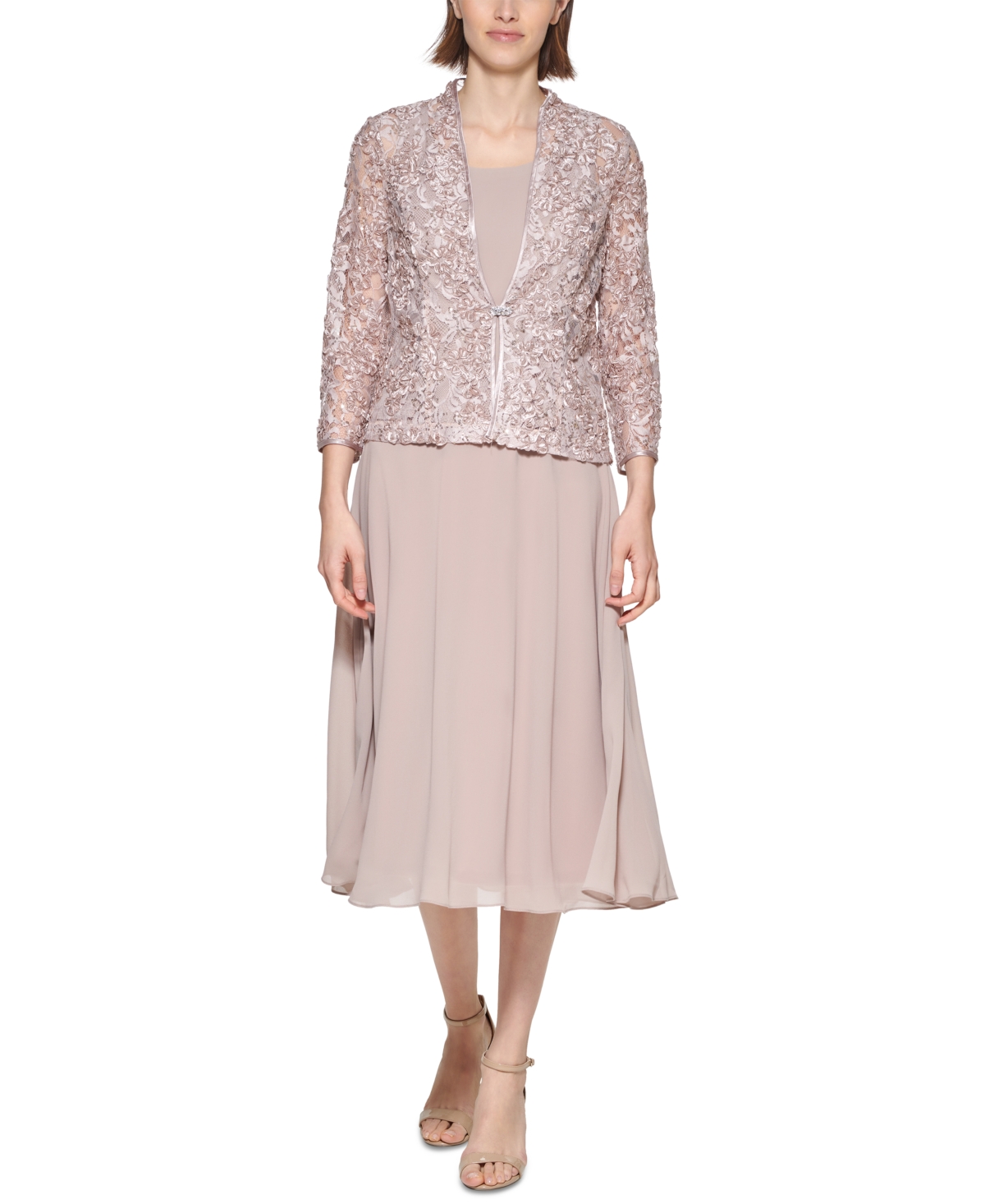 Jessica Howard Women's 3/4-sleeve Soutache Jacket & Fit & Flare Dress ...