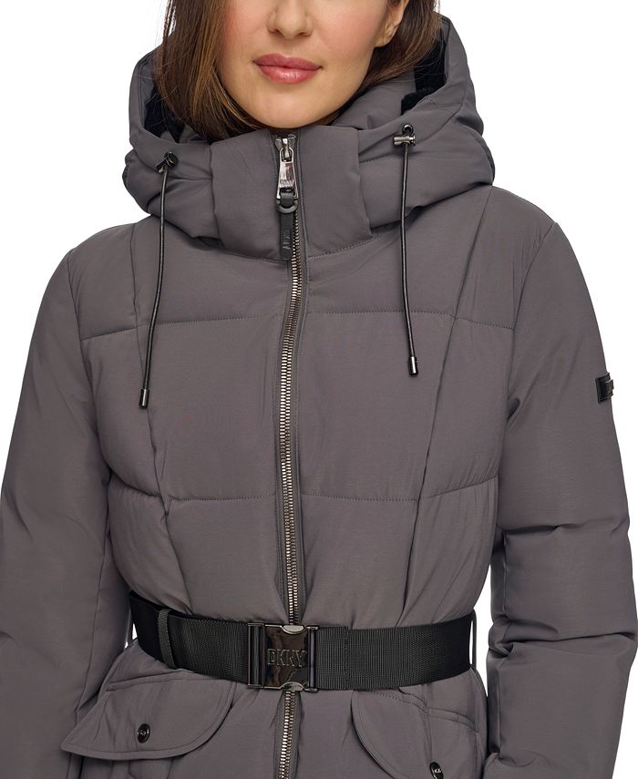DKNY Womens Maxi Belted Hooded Puffer Coat - Macy's