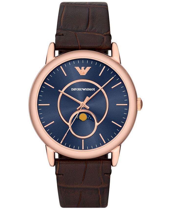 Emporio Armani Men's Moon Phase Brown Fabric Strap Watch 43mm - Macy's