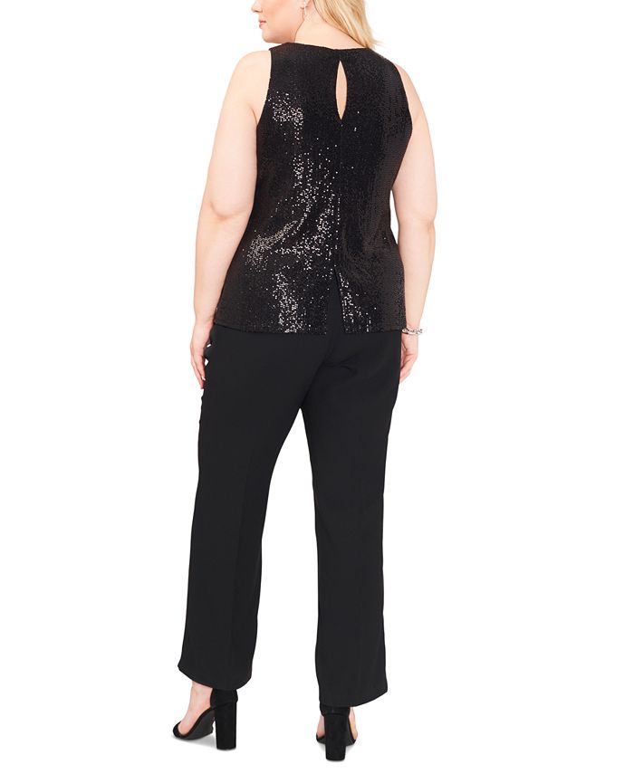 MSK Plus Size Round-Neck Sleeveless Sequin Top - Macy's