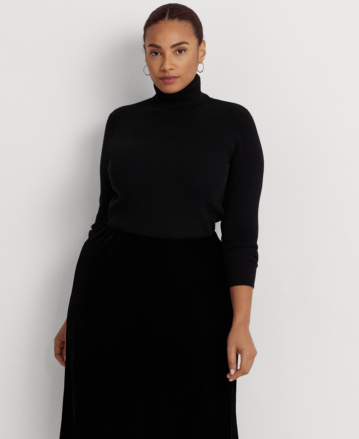 Lauren Ralph Lauren Plus-Size Ribbed Turtleneck Sweater - Polo Black