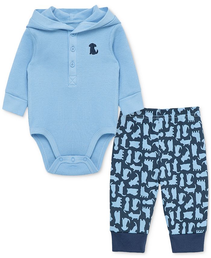 Little Me Baby Boys Cotton Puppy Bodysuit and Printed Pants, 2 Piece Set - Macy's