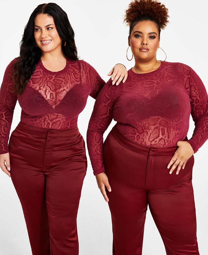 Nina Parker Trendy Plus Size Embossed Semi-Sheer Top - Macy's