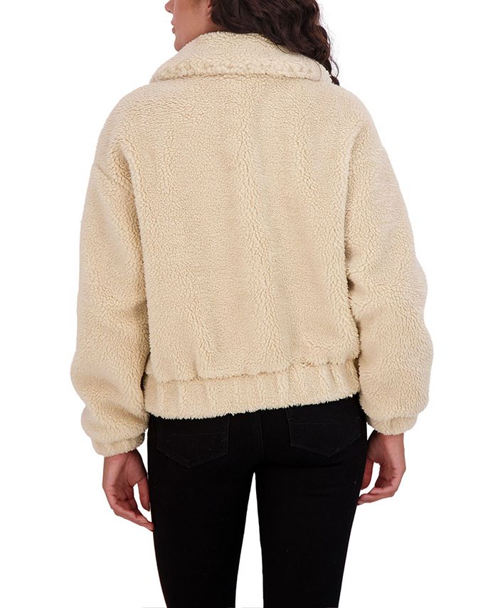 Sebby Collection Women's Sherpa Faux Fur Bomber Jacket - Macy's