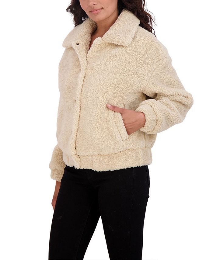 Sebby Collection Women's Sherpa Faux Fur Bomber Jacket - Macy's