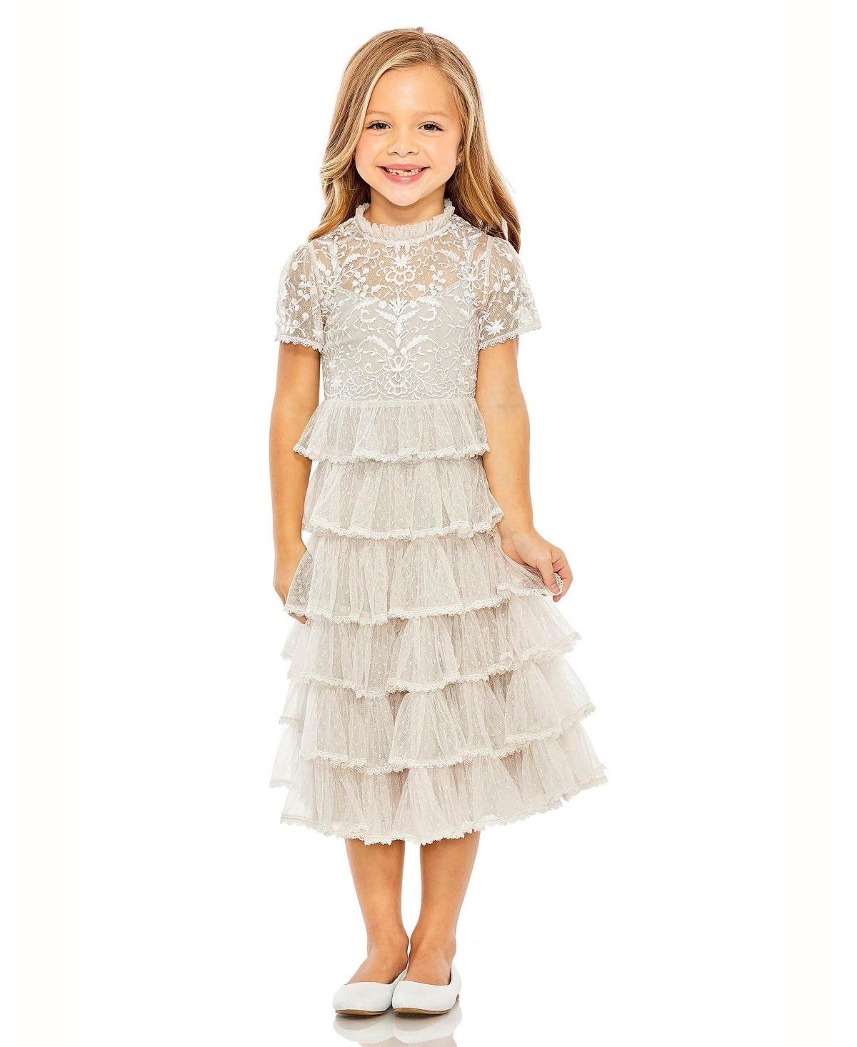 Click here for Mac Duggal Little Girls High Neck Embroidered Shor... prices