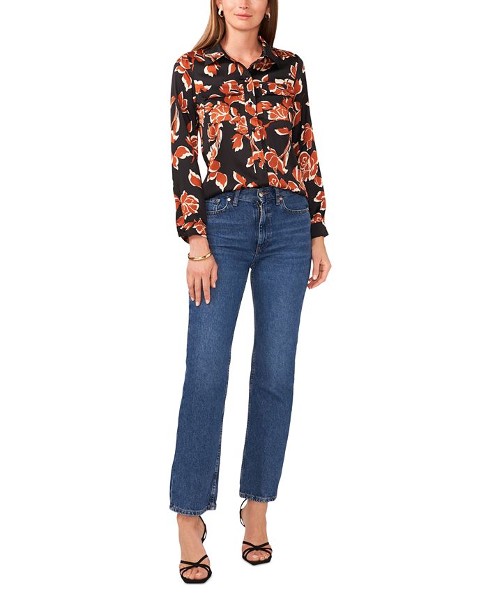 Sam & Jess Women's Satin Button-Front Utility Top - Macy's