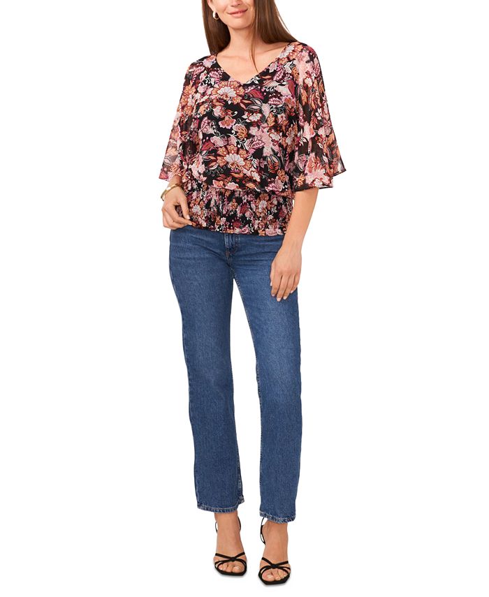 Sam & Jess Women's V-Neck Smocked-Waist Top - Macy's