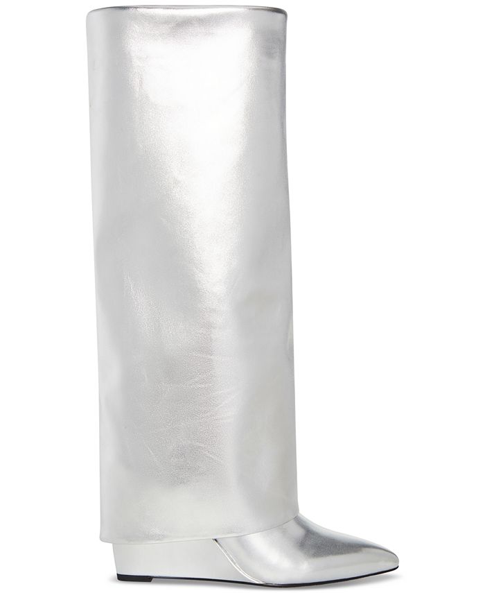 Madden Girl Evander Wide-Calf Fold-Over Cuffed Knee High Wedge Dress ...