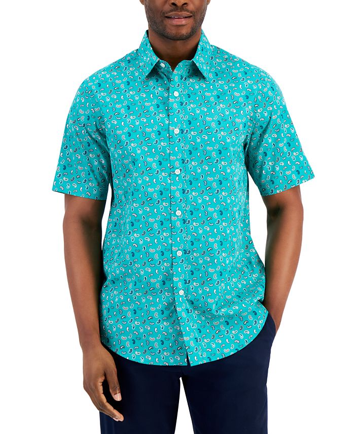 Club Room Mens Refined Paisley Print Woven Button Up Short Sleeve