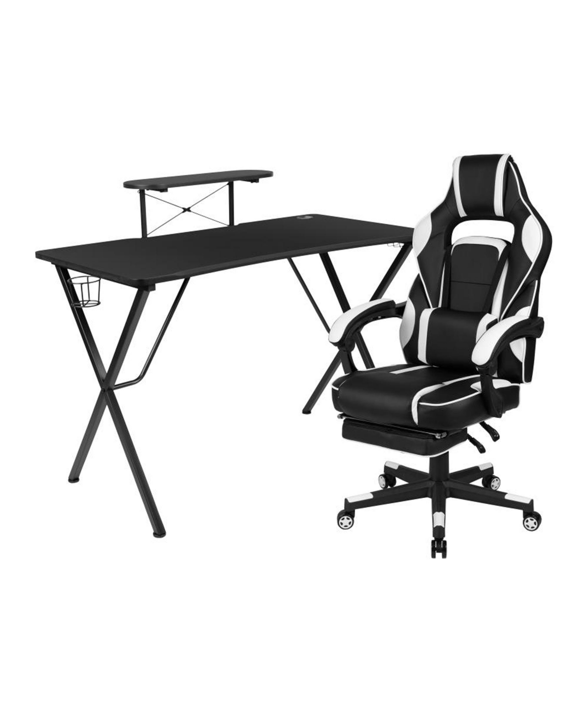 Offex Black Gaming Desk With Cup Holder/headphone Hook/monitor Stand ...