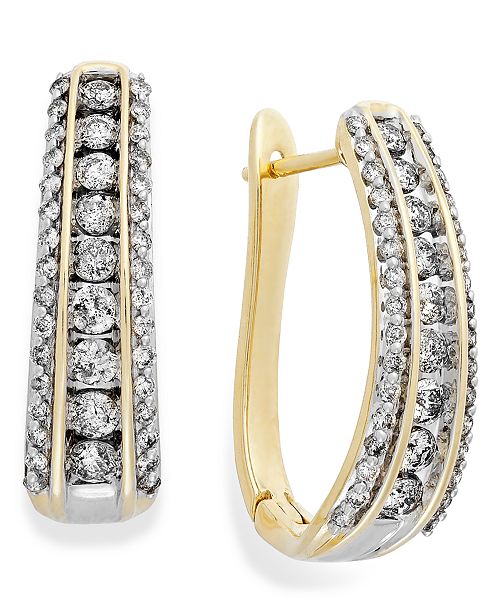 Macy's Diamond Channel J-Hoop Earrings in 10k White Gold or Gold (1 ct ...