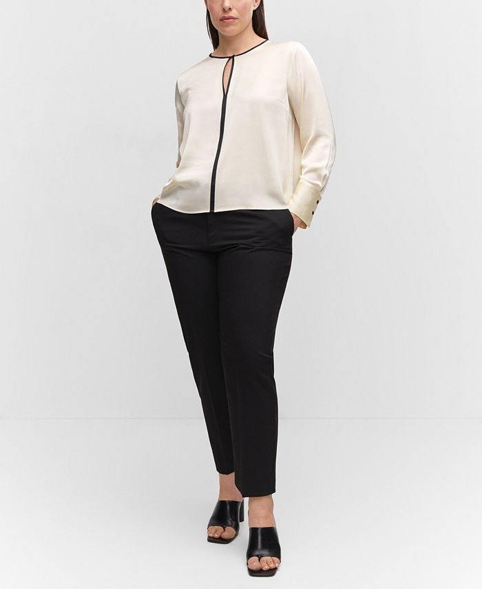 MANGO Women's Contrast Trim Satin Blouse - Macy's