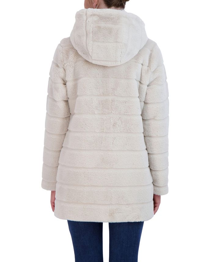 Sebby Collection Women's Hooded Grooved Faux Fur Coat - Macy's