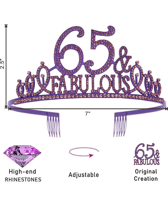 Meant2tobe 65th Birthday Sash and Tiara Set for Women - 65 and Fabulous Glitter Sash with ...